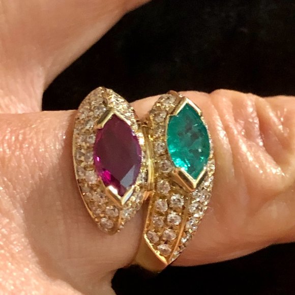 Jewelry | 18k Yellow Gold Emerald Ruby Diamond Ring | Poshmark